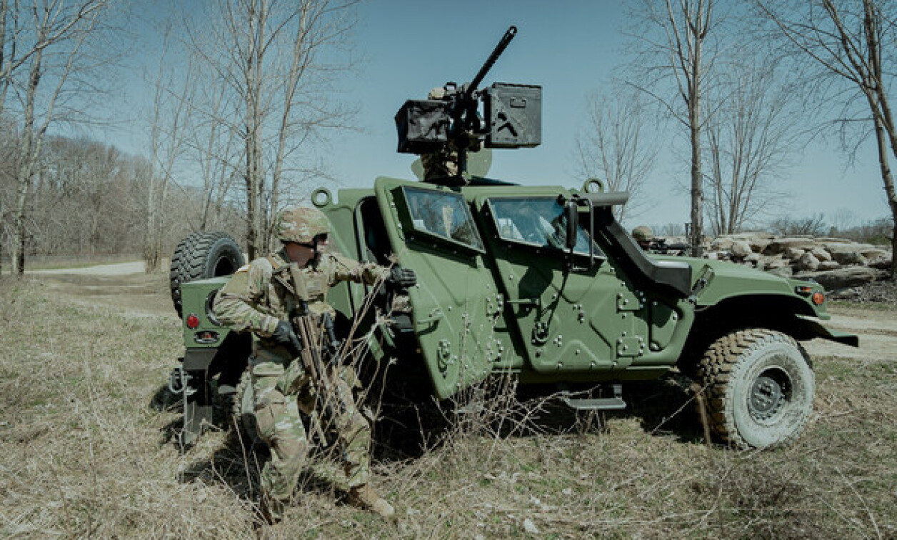 C-UAS, remote systems on AM General's HUMVEE Saber displayed at DSEI ...